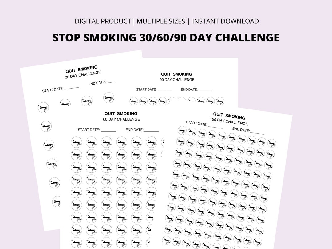 30\ 60\ 90 Day Quit Smoking Challenge, Printable Nicotine Challenge ...