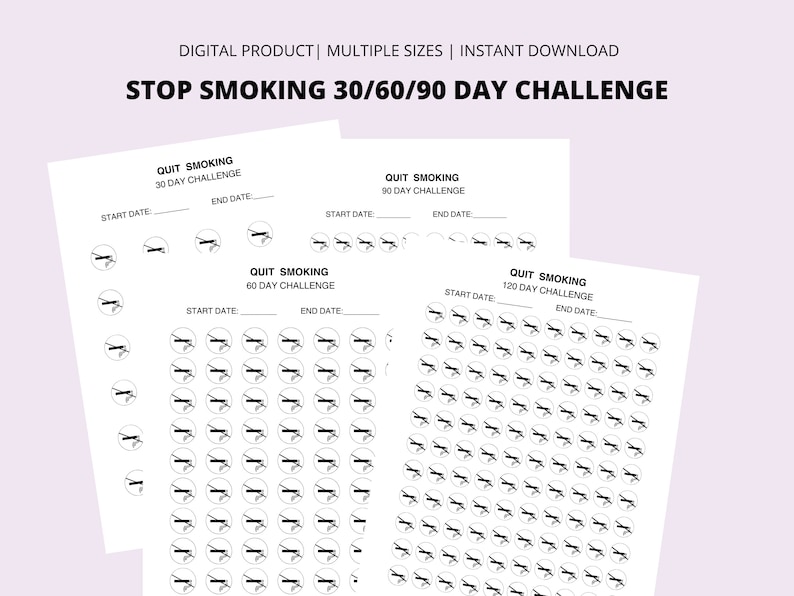 30\ 60\ 90 Day Quit Smoking Challenge, Printable Nicotine Challenge ...