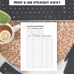 Income and Expense Tracker Printable - One Page - Minimal Financial Log ...