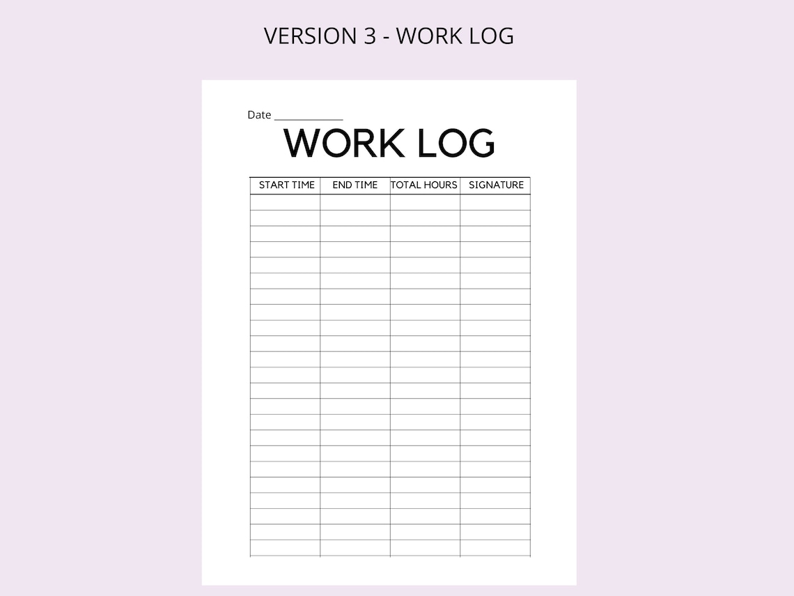 Minimalist Work Log Printable, Time Spent Tracker, Time Log, Working ...
