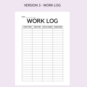 Minimalist Work Log Printable, Time Spent Tracker, Time Log, Working ...