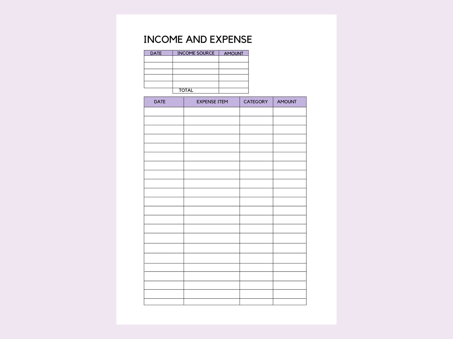 Income and Expense Tracker Printable - One Page - Minimal Financial Log ...