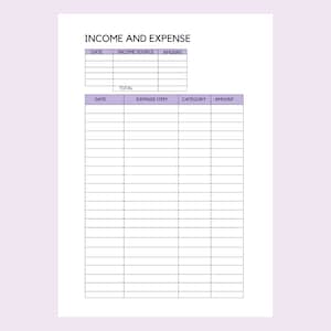 Income and Expense Tracker Printable - One Page - Minimal Financial Log ...