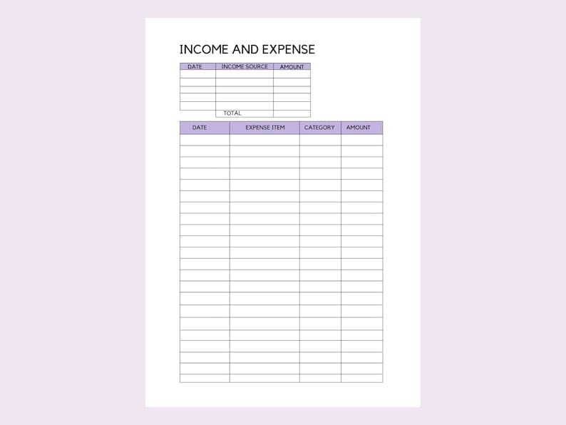 Income and Expense Tracker Printable - One Page - Minimal Financial Log ...