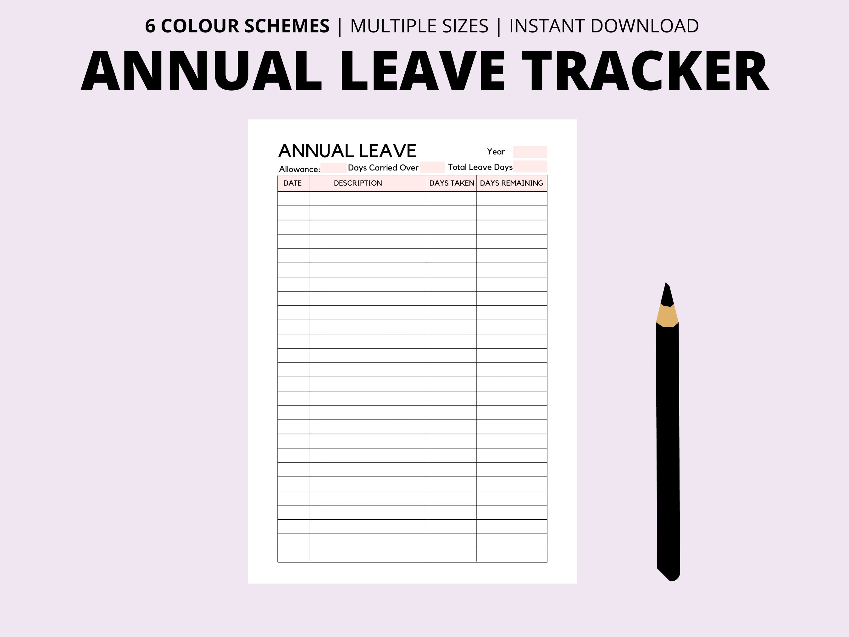 Annual Leave Tracker Printable, Holiday Tracker, Time off Log, Vacation ...
