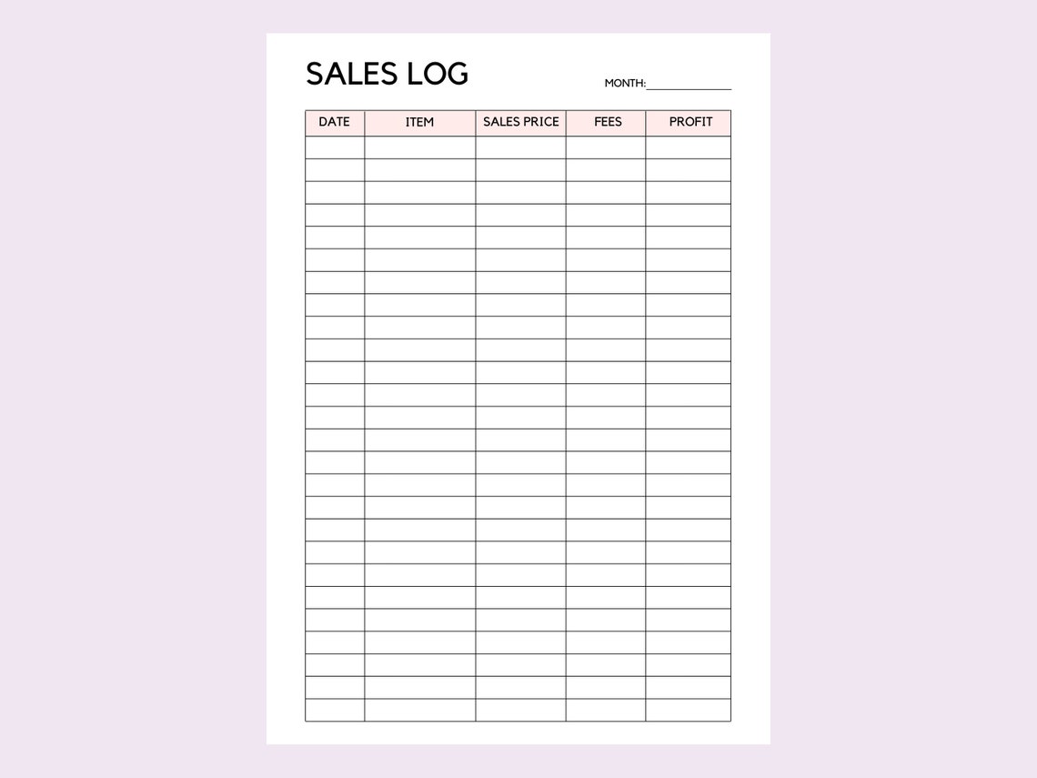 Sales Log Printable, Sale Profits Tracker, Sale Recorder, Orders Log ...