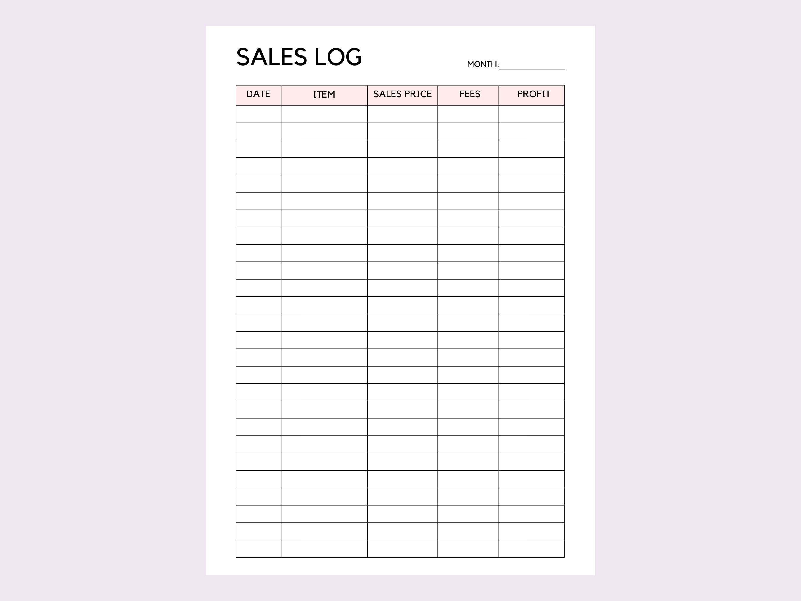 Sales Log Printable, Sale Profits Tracker, Sale Recorder, Orders Log ...