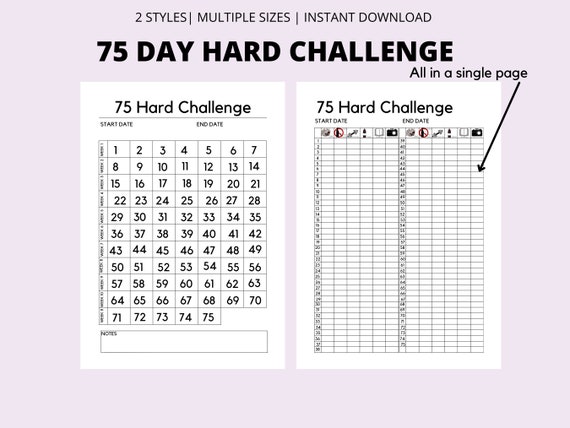 75 Hard Tracker 75 Hard Challenge Fitness Journal Self | Etsy