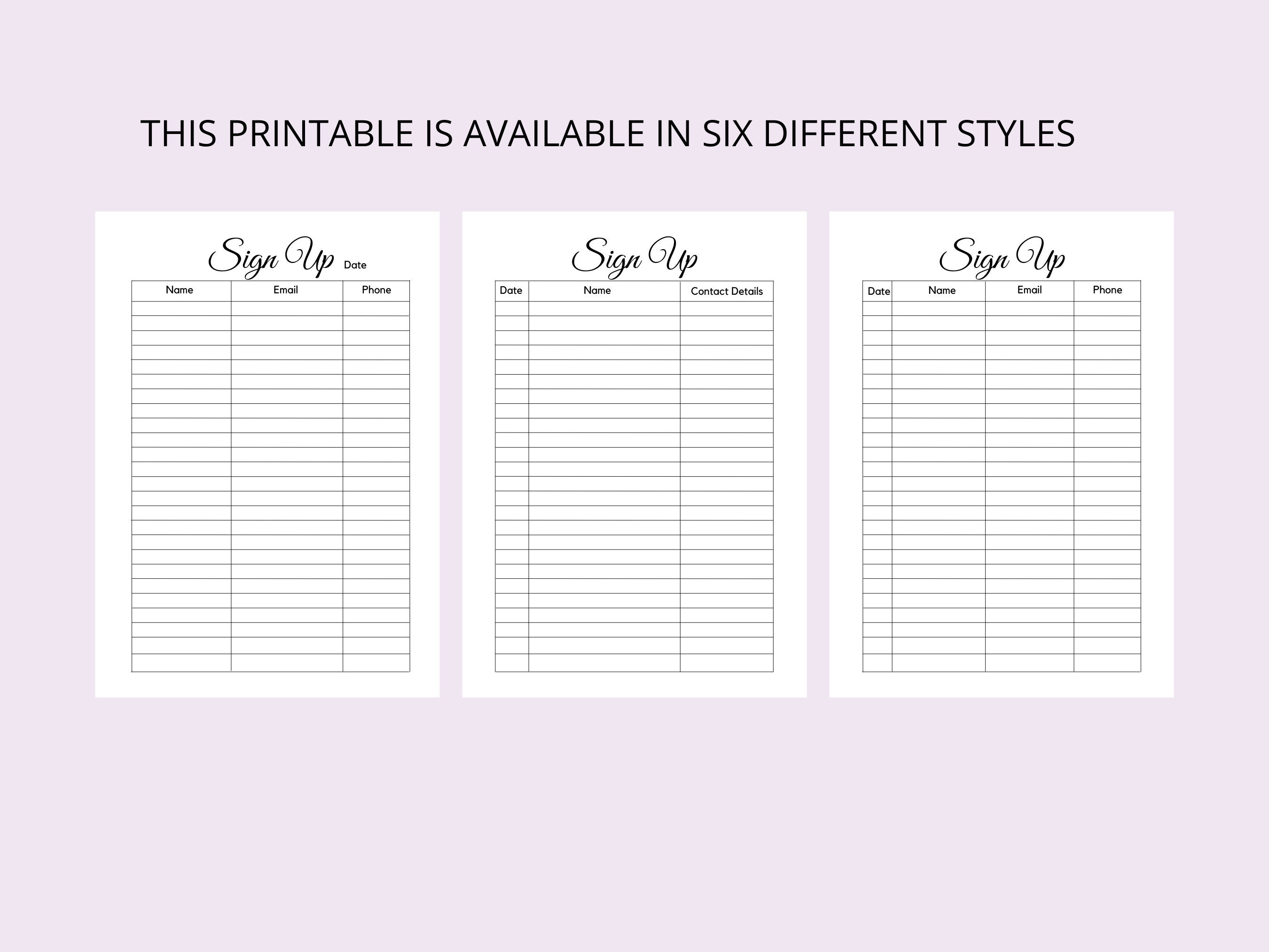 Sign up Forms, Minimalist Sign up Sheet, Printable Sign Up, Event Sign ...