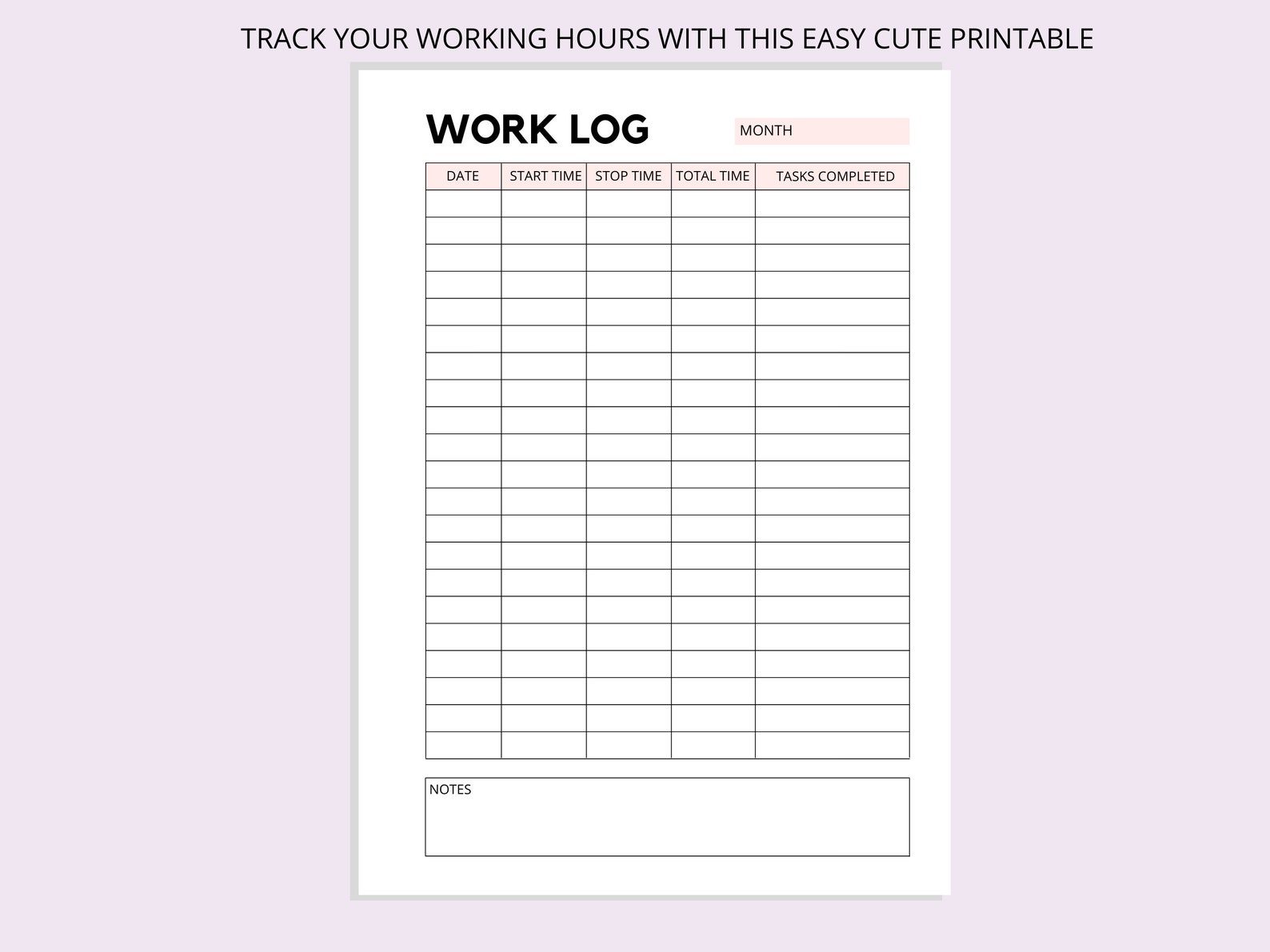 Work Log Printable, Time Spent Tracker, Time Log, Working Hours, Work ...