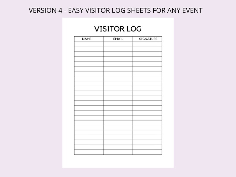 Minimalist Visitor Log Sheet, 4 Email Visitor Log Forms, PRINTABLE ...