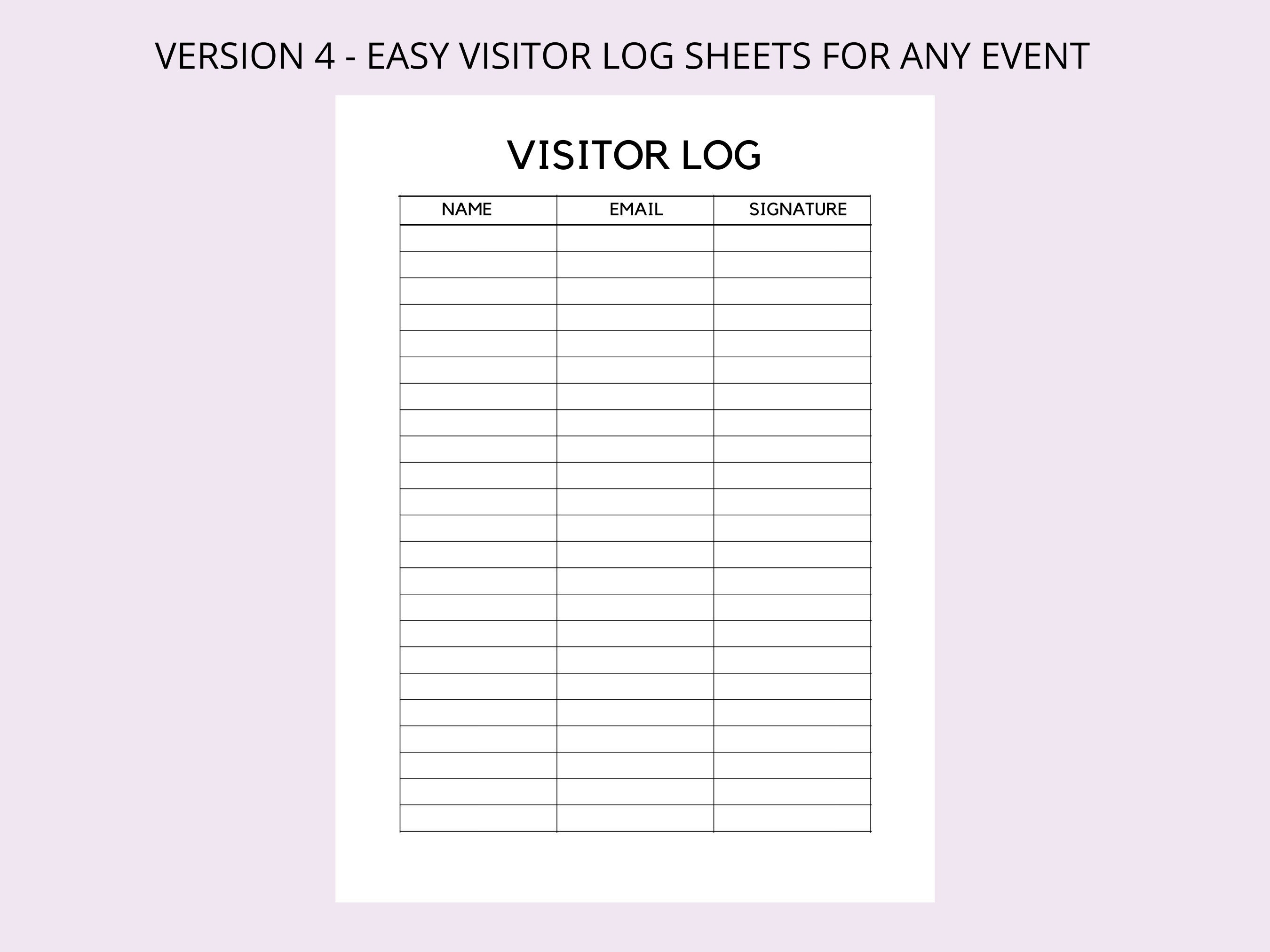 Minimalist Visitor Log Sheet, 4 Email Visitor Log Forms, PRINTABLE ...