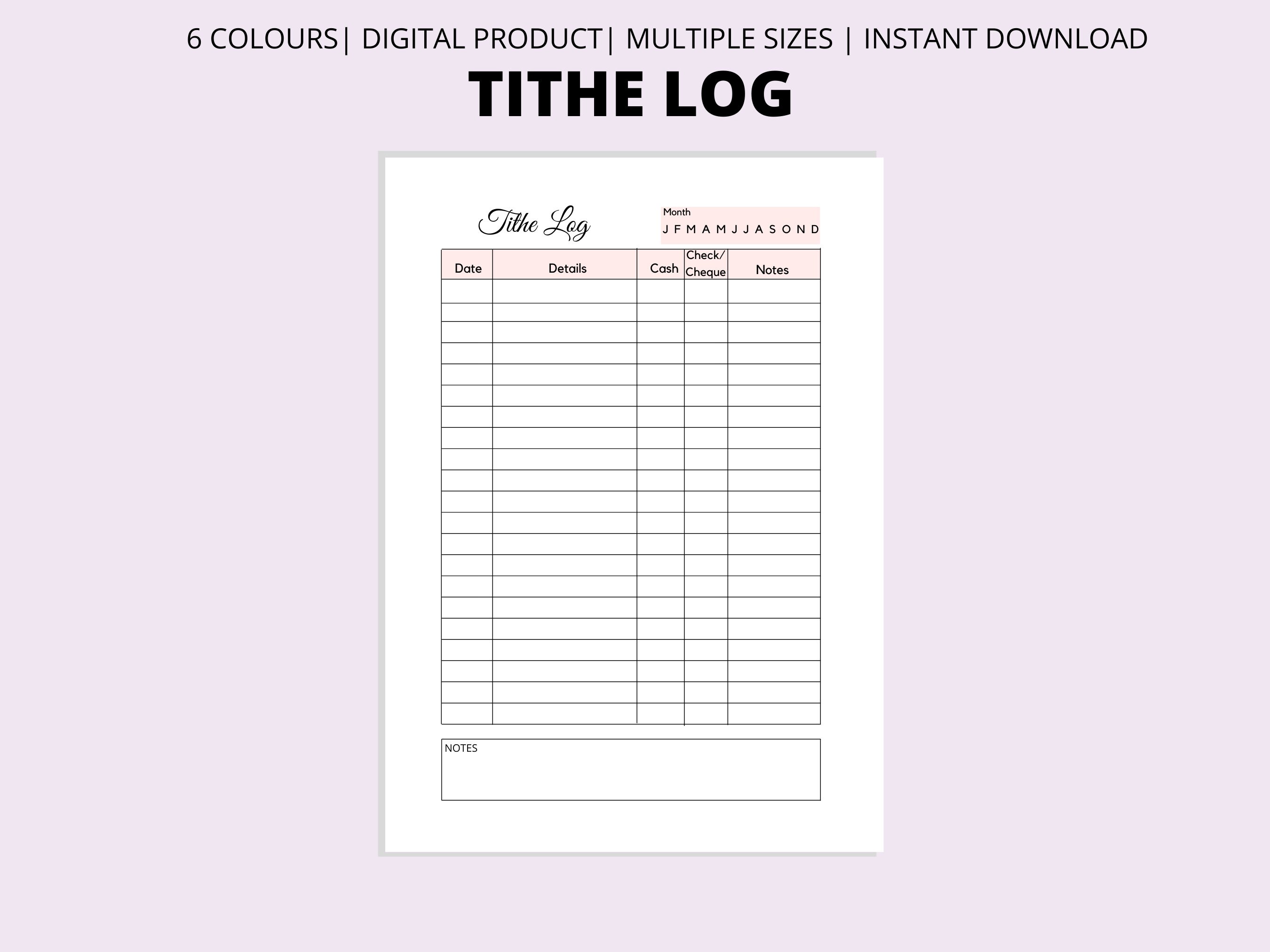 Tithe Log Tithing Log Instant Printable Tithe Record One | Etsy UK