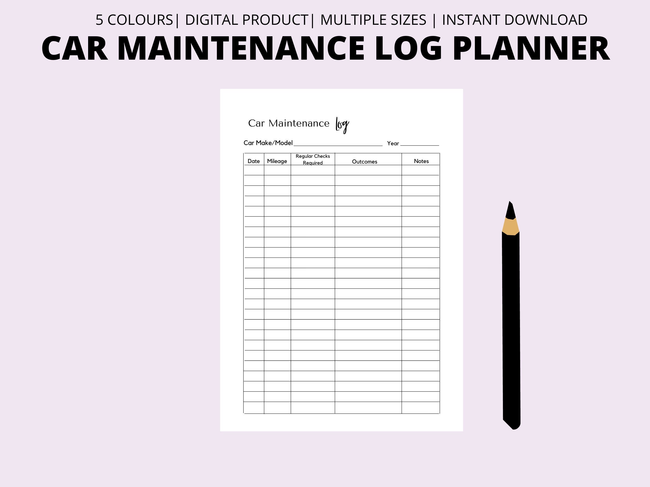 Car Maintenance Log | Auto Maintenance Tracker | US Letter, Half Letter ...