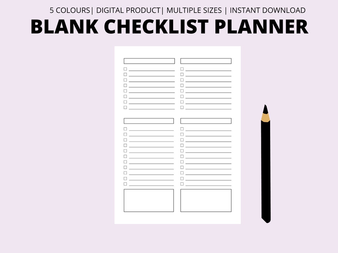 Blank Checklist Planner Printable, Checklist Planner Refill, to Do List ...