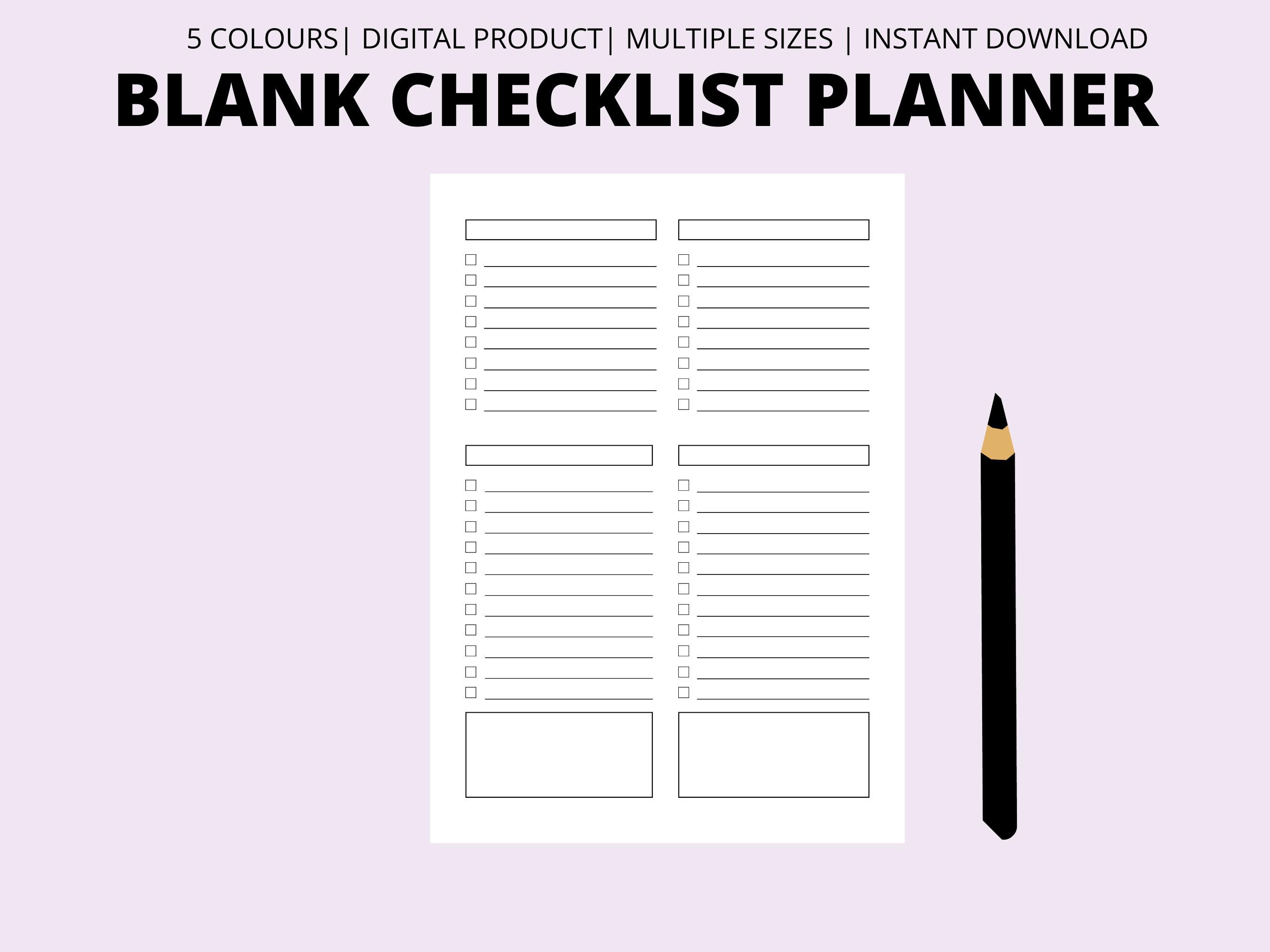 Blank Checklist Planner Printable, Checklist Planner Refill, to Do List ...