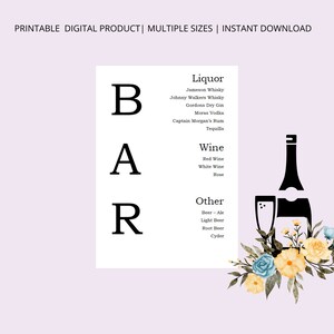 Editable Wedding Bar Signage Template, Drinks Log, Open Bar Sign ...