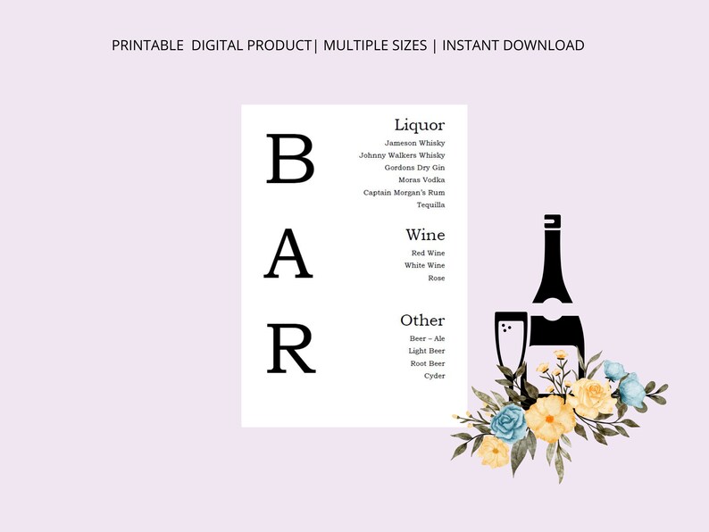 Editable Wedding Bar Signage Template, Drinks Log, Open Bar Sign ...