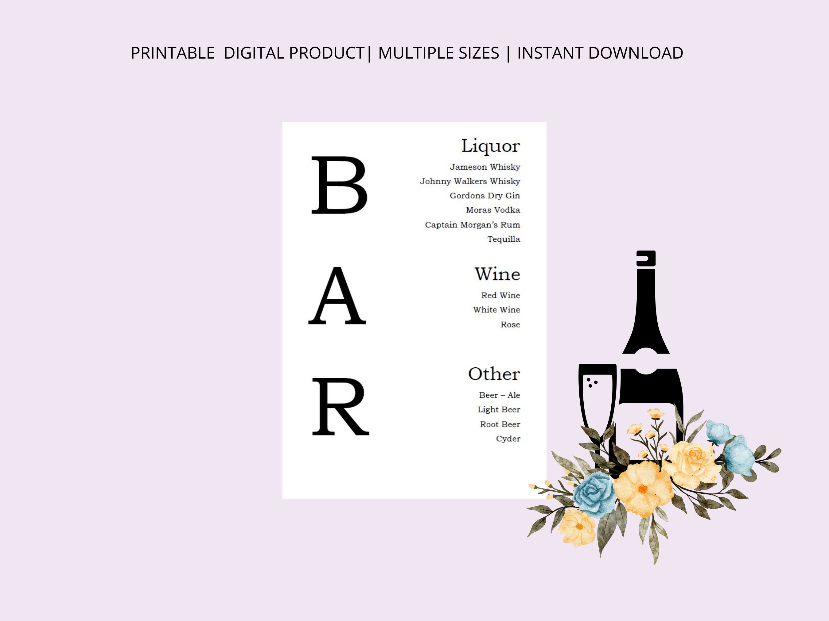 Editable Wedding Bar Signage Template Drinks Log Open Bar - Etsy