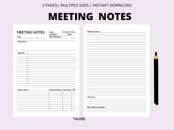 Meeting Notes Printable Meeting Minutes Printable Work - Etsy