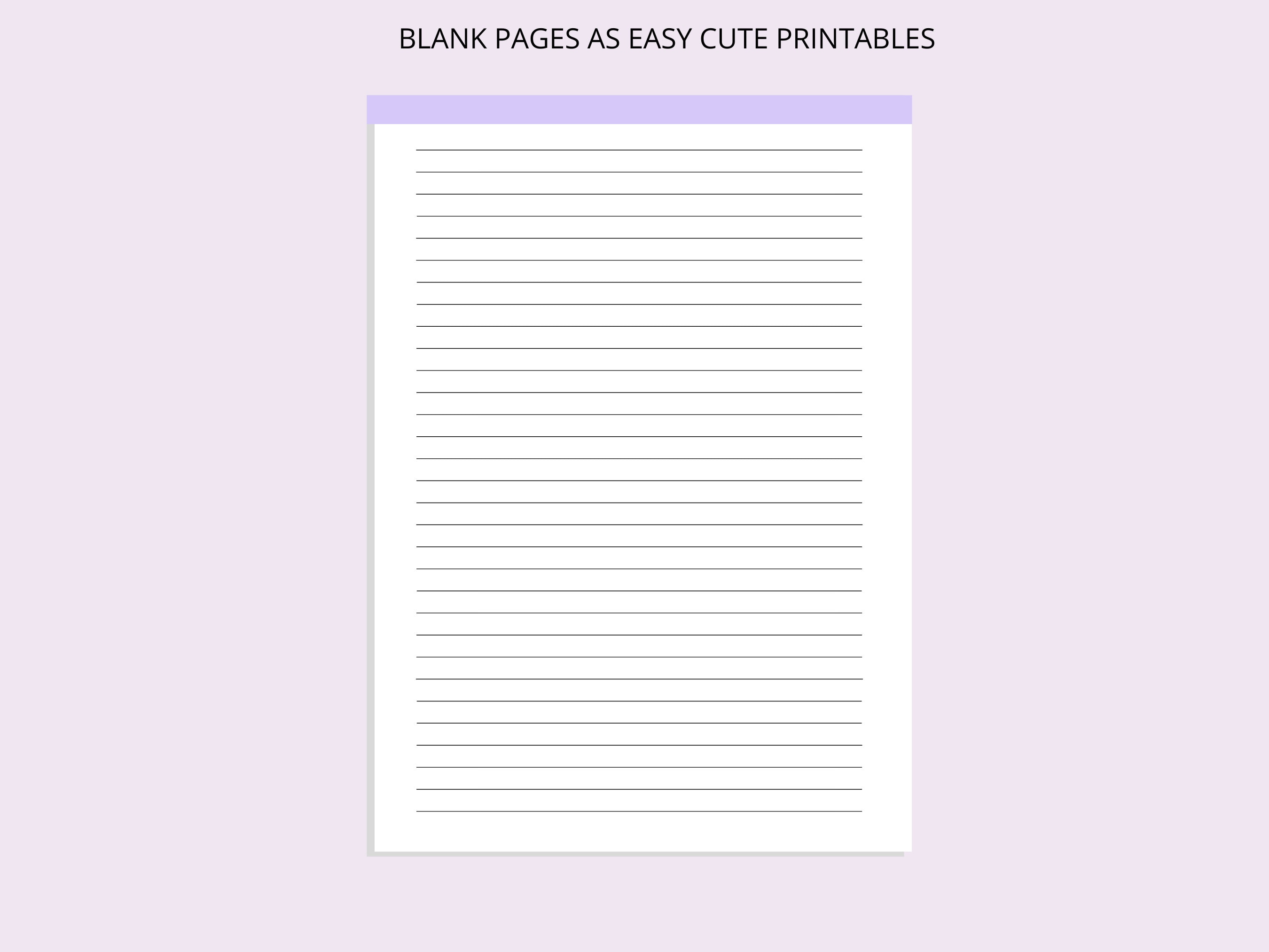 Blank Lined Pages, Printable Lined Paper, Printable Template, Note ...