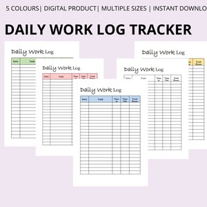 Daily Work Log Printable Time Spent Tracker Time Log | Etsy