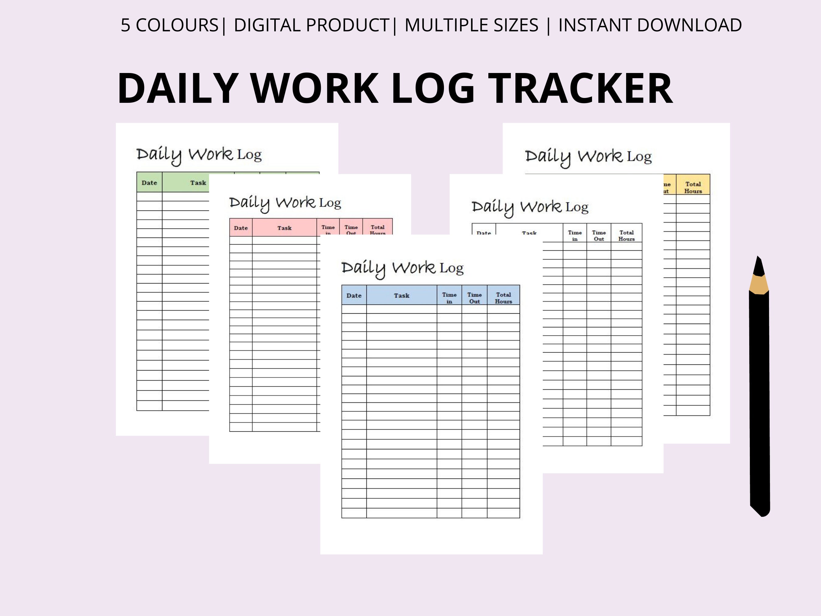 Daily Work Log Printable Time Spent Tracker Time Log | Etsy