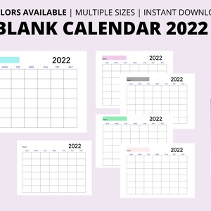 2022 Monthly Calendar Landscape Printable Planner Calendar - Etsy