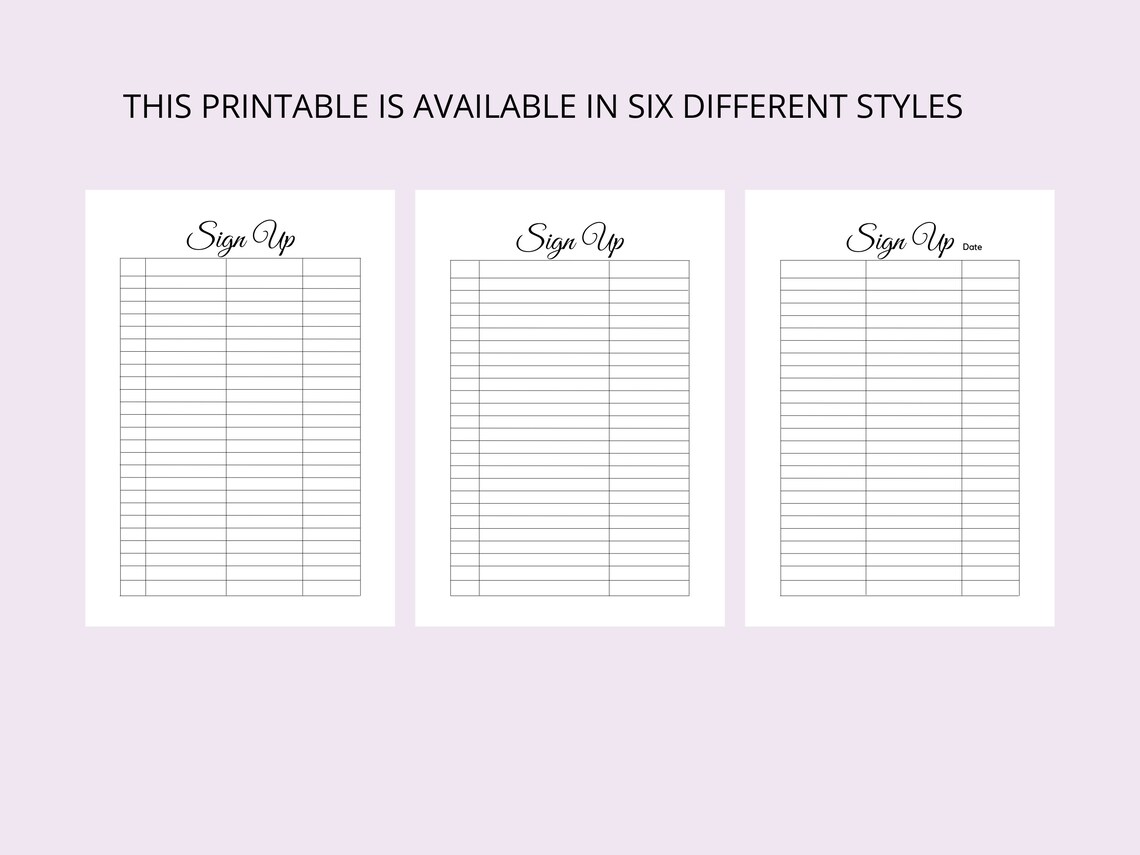 Sign up Forms, Minimalist Sign up Sheet, Printable Sign Up, Event Sign ...