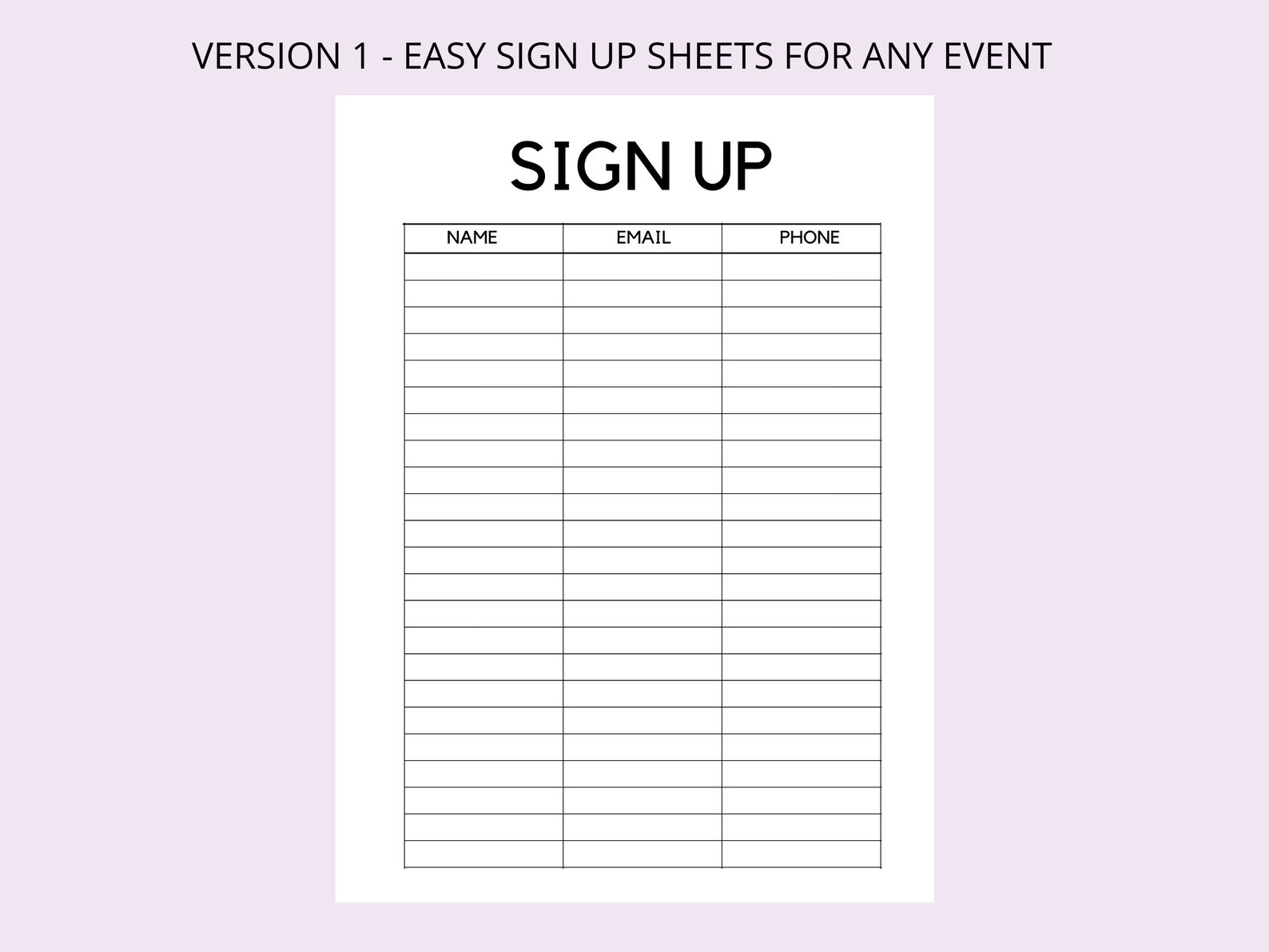 Minimalist Sign up Sheet, 4 Email Sign up Forms, PRINTABLE Sign Up ...