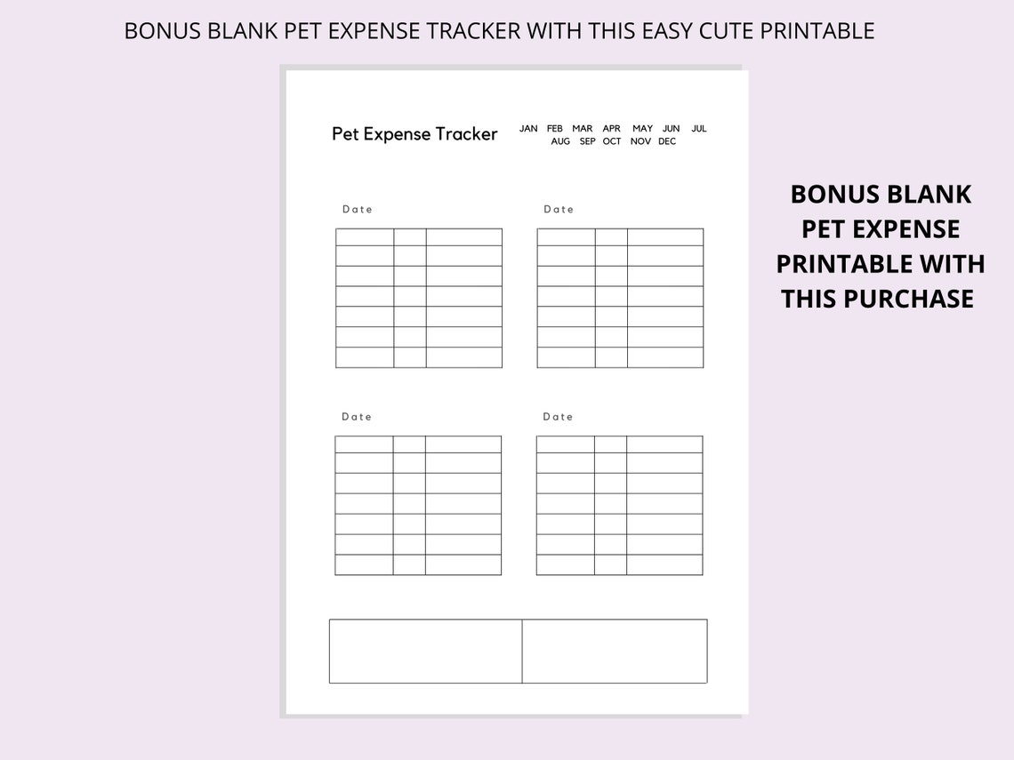 Pet Expense Tracker Printable, Pet Spending Log, Dog Care Costs Tracker ...