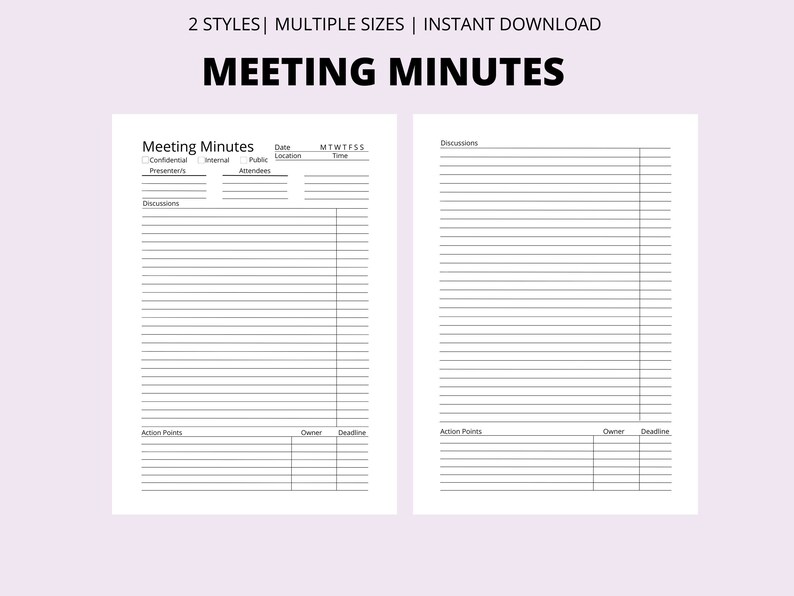 Meeting Minutes Printable, Meeting Agenda Record, Meeting Notes, Work ...