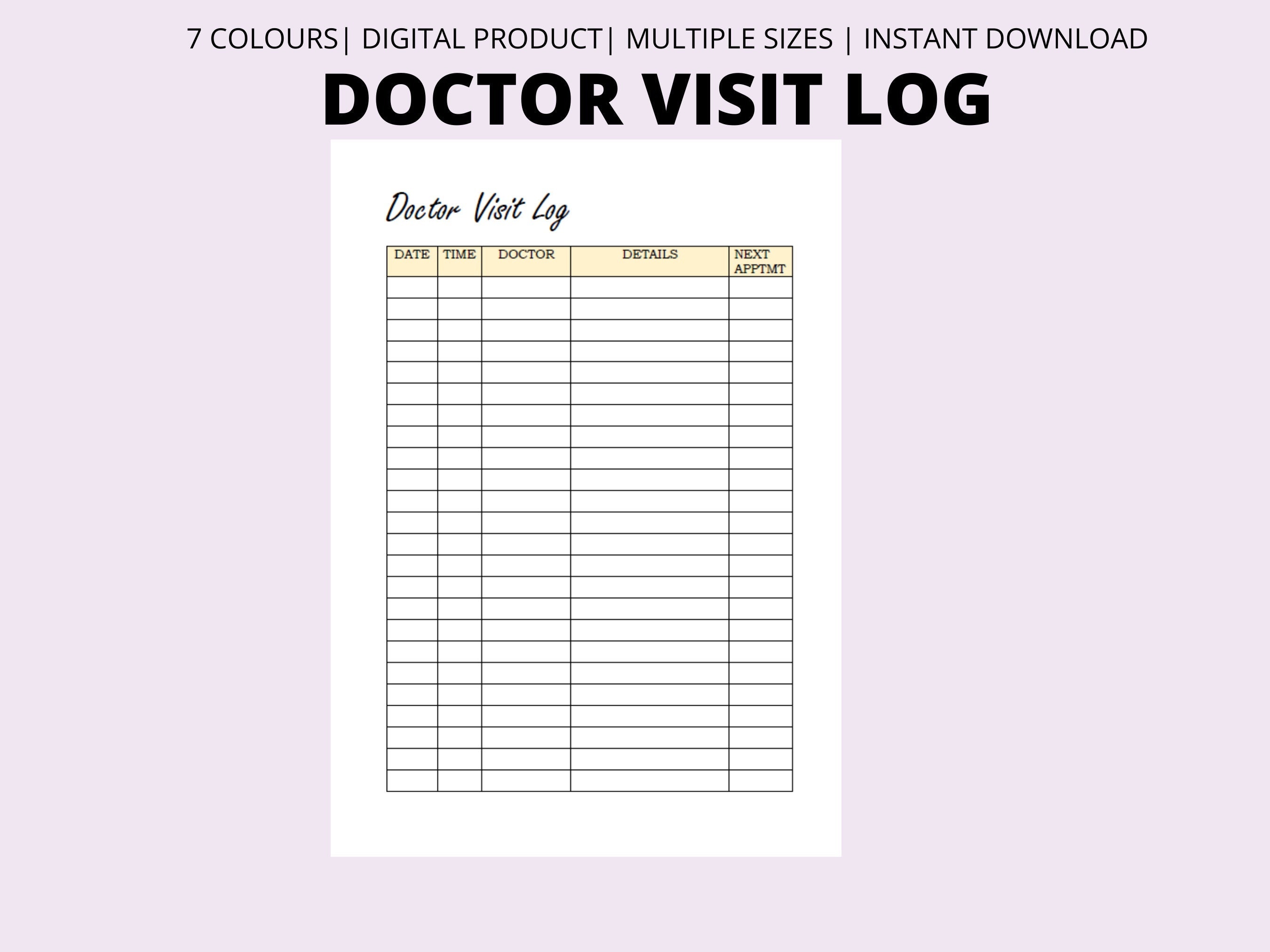 Doctor Visit Log, Doctor Visit Tracker Printable, Doctors Appointments ...