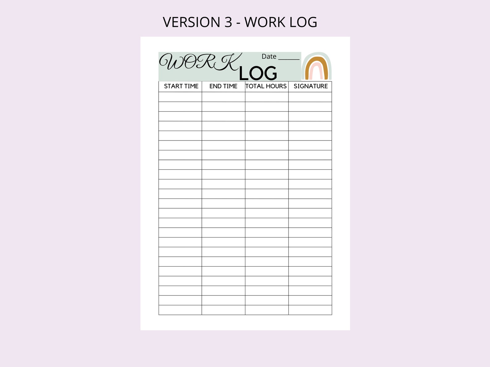 Rainbow Work Log Printable, Time Spent Tracker, Time Log, Working Hours ...