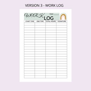 Rainbow Work Log Printable, Time Spent Tracker, Time Log, Working Hours ...