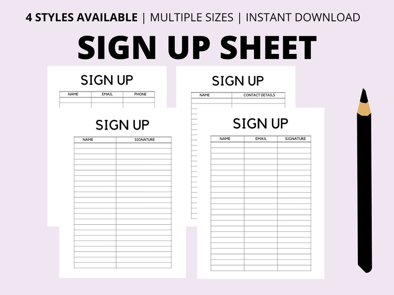 Minimalist Sign up Sheet, 4 Email Sign up Forms, PRINTABLE Sign Up ...