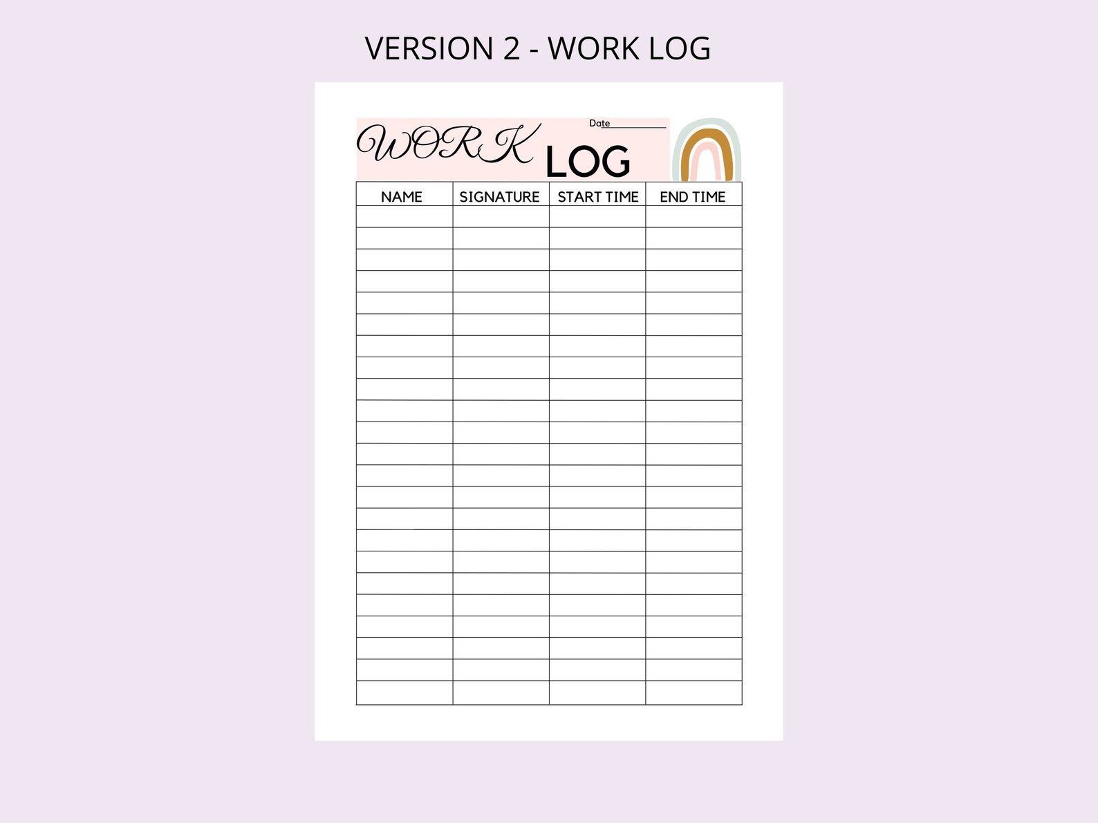 Rainbow Work Log Printable, Time Spent Tracker, Time Log, Working Hours ...