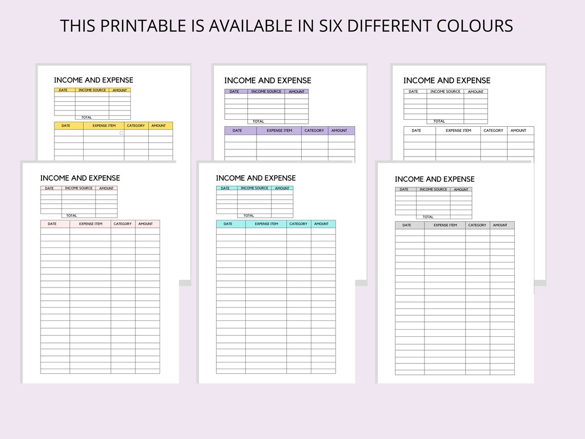 Income and Expense Tracker Printable - One Page - Minimal Financial Log ...