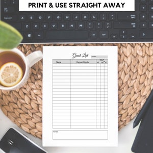 Guest List Event List Printable Event RSVP Tracker Party Invitation ...