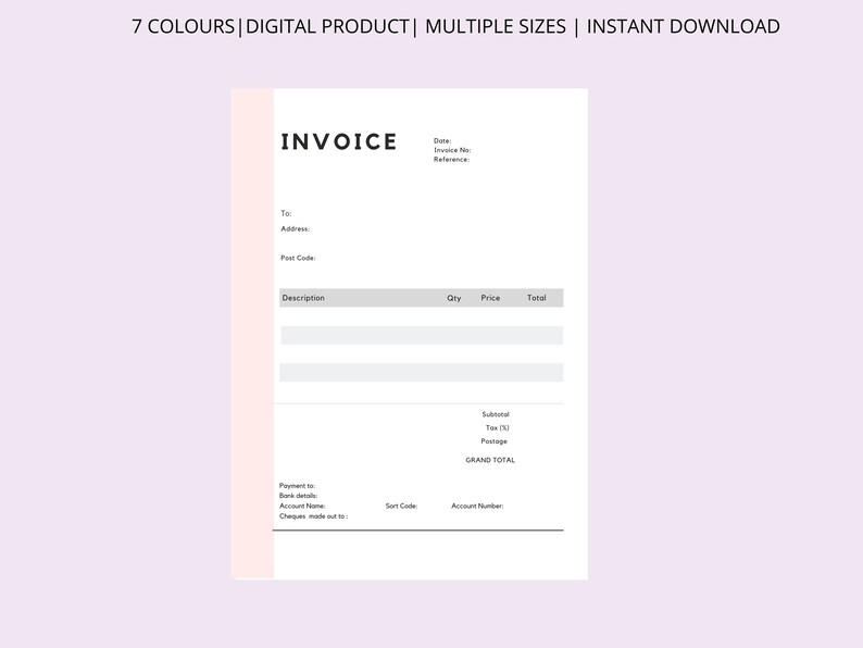 Invoice Template, Printable Invoice, Business Invoice Form, Billing ...