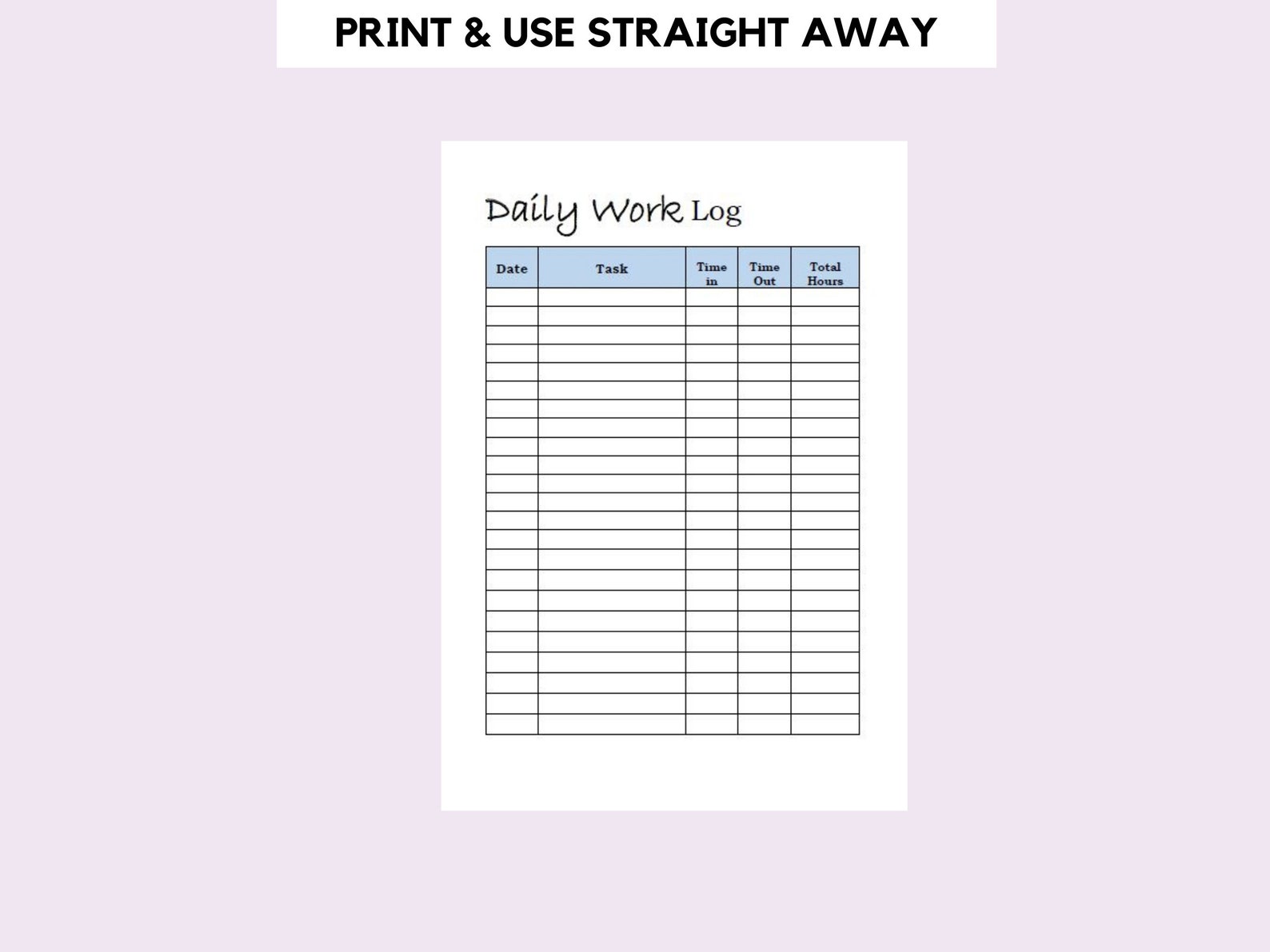 Daily Work Log Printable, Time Spent Tracker, Time Log, Working Hours ...