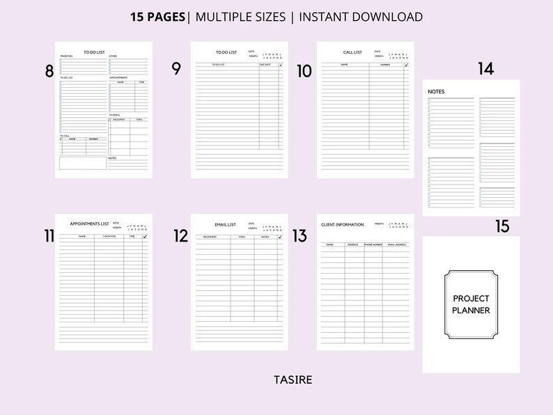 Project Planner Printable, Project Set, Project Organiser, Meeting Task ...