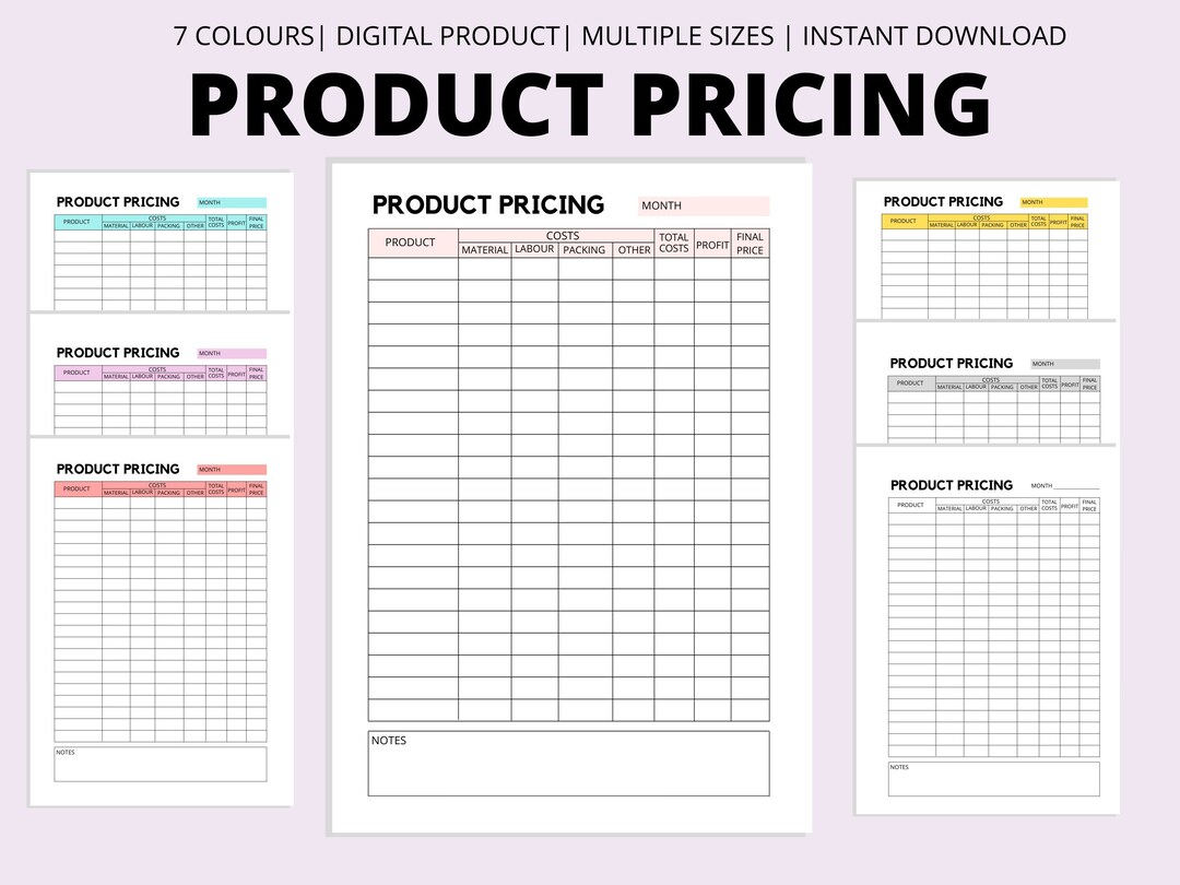 Product Pricing Printable, Item Pricing, Small Business Product Price ...