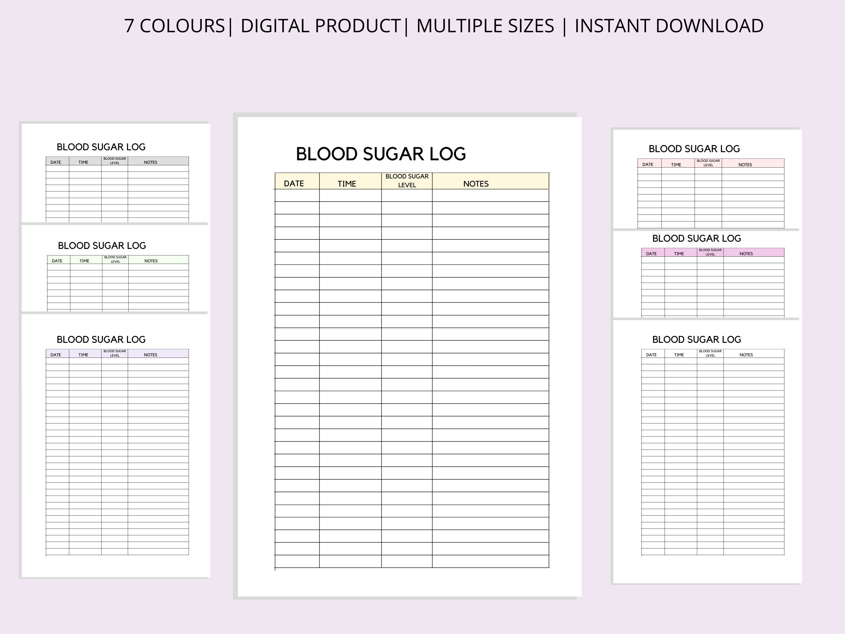 Blood Sugar Log Printable, Blood Sugar Reading Tracker, Blood Glucose ...