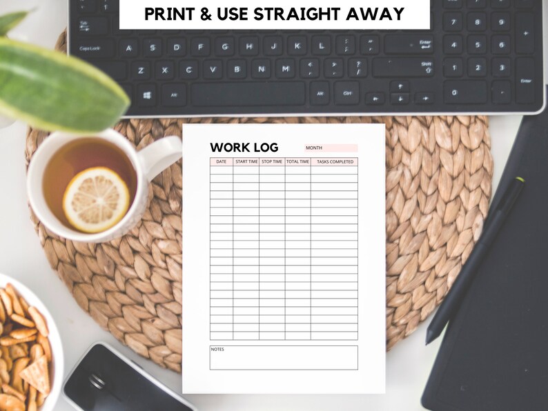 Work Log Printable Time Spent Tracker Time Log Working | Etsy