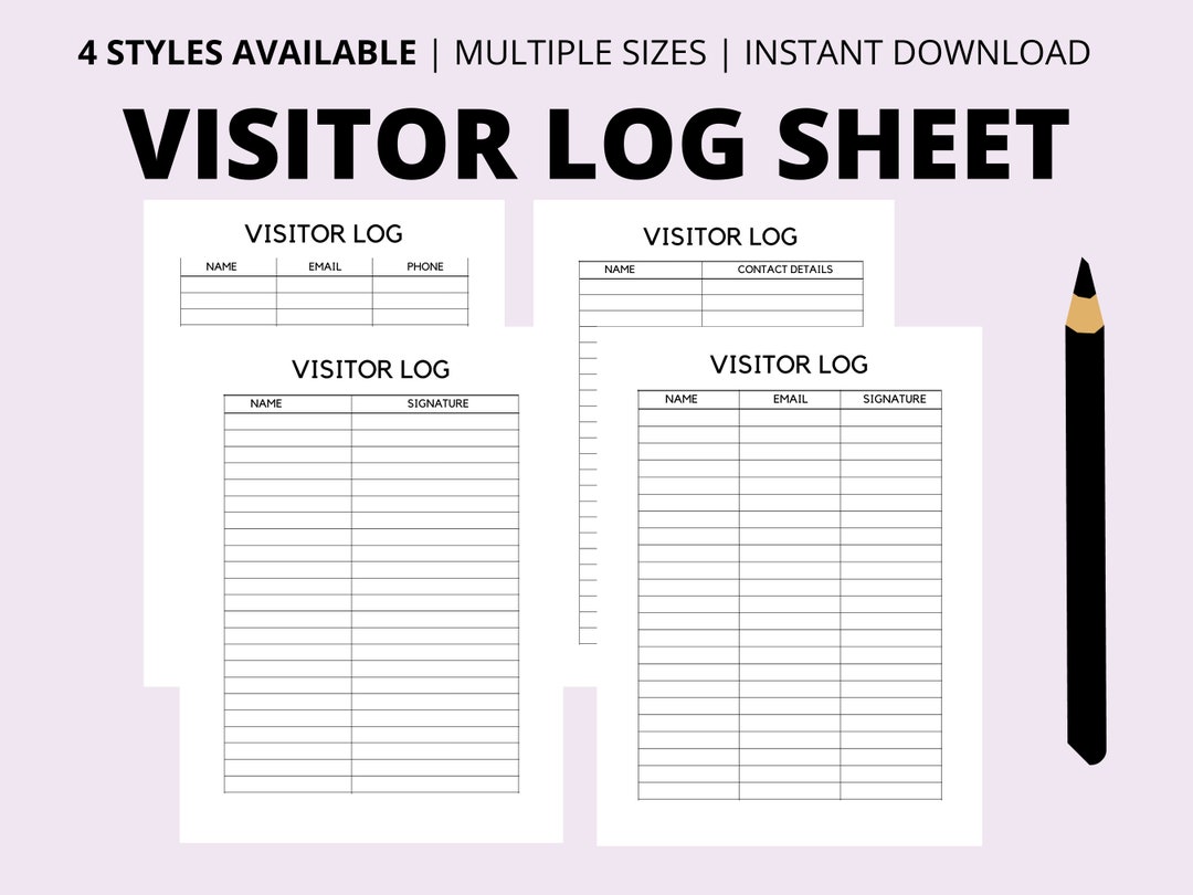 Minimalist Visitor Log Sheet, 4 Email Visitor Log Forms, PRINTABLE ...