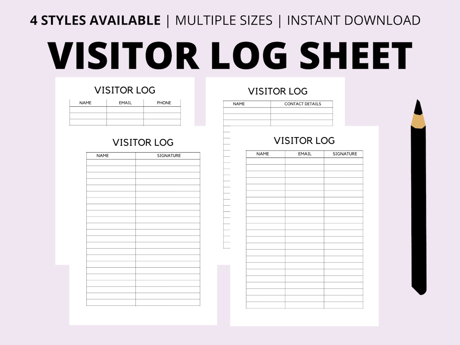 Minimalist Visitor Log Sheet, 4 Email Visitor Log Forms, PRINTABLE ...