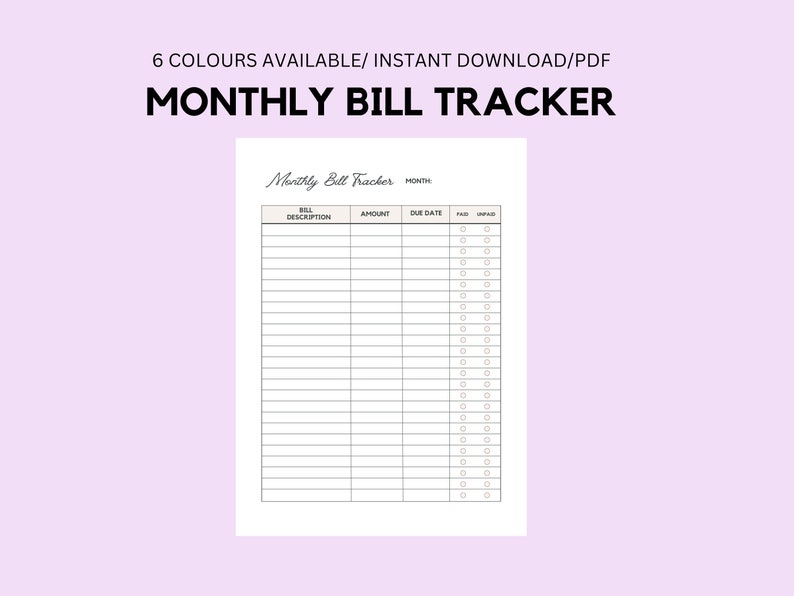Monthly Bill Tracker Printable, Bill Payment Tracker, Bill Pay Checklist Organizer, Budget ...