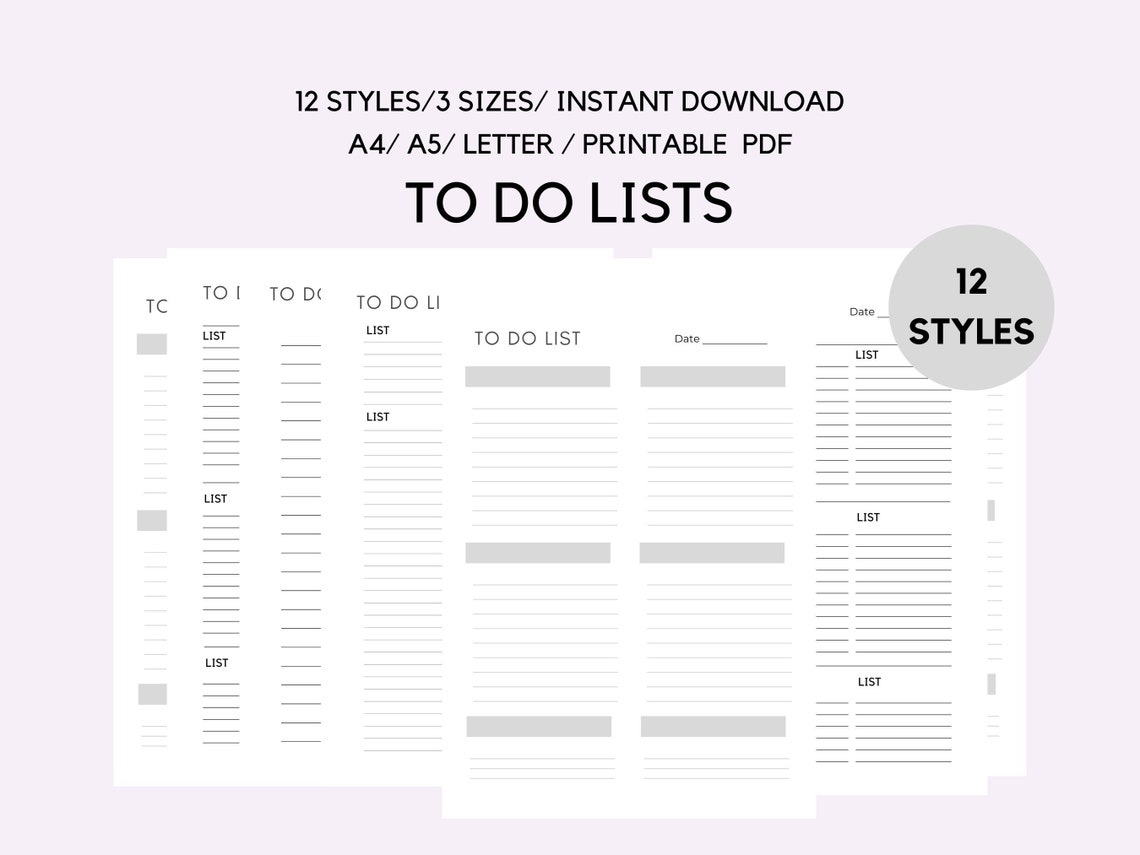 To Do Lists, Task Lists, Printable Templates, List Planner PDF, A4/a5 ...