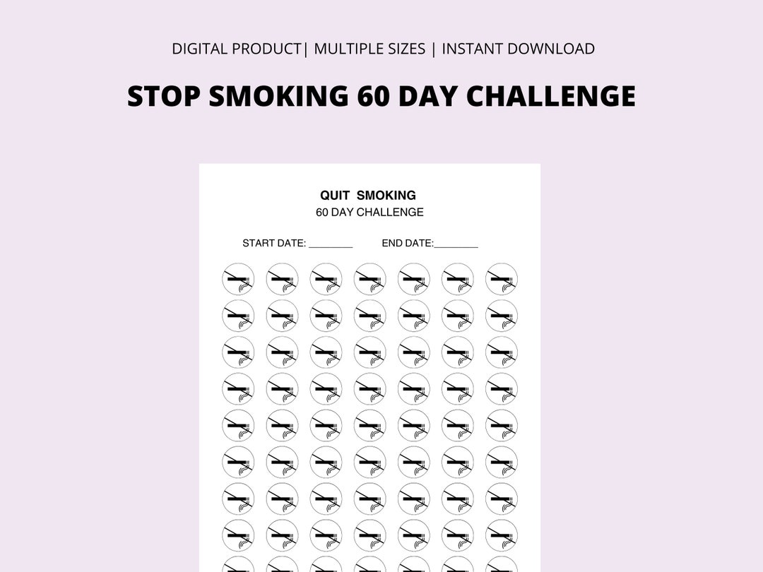 60 Day Quit Smoking Challenge, Printable Nicotine Challenge. Stop ...